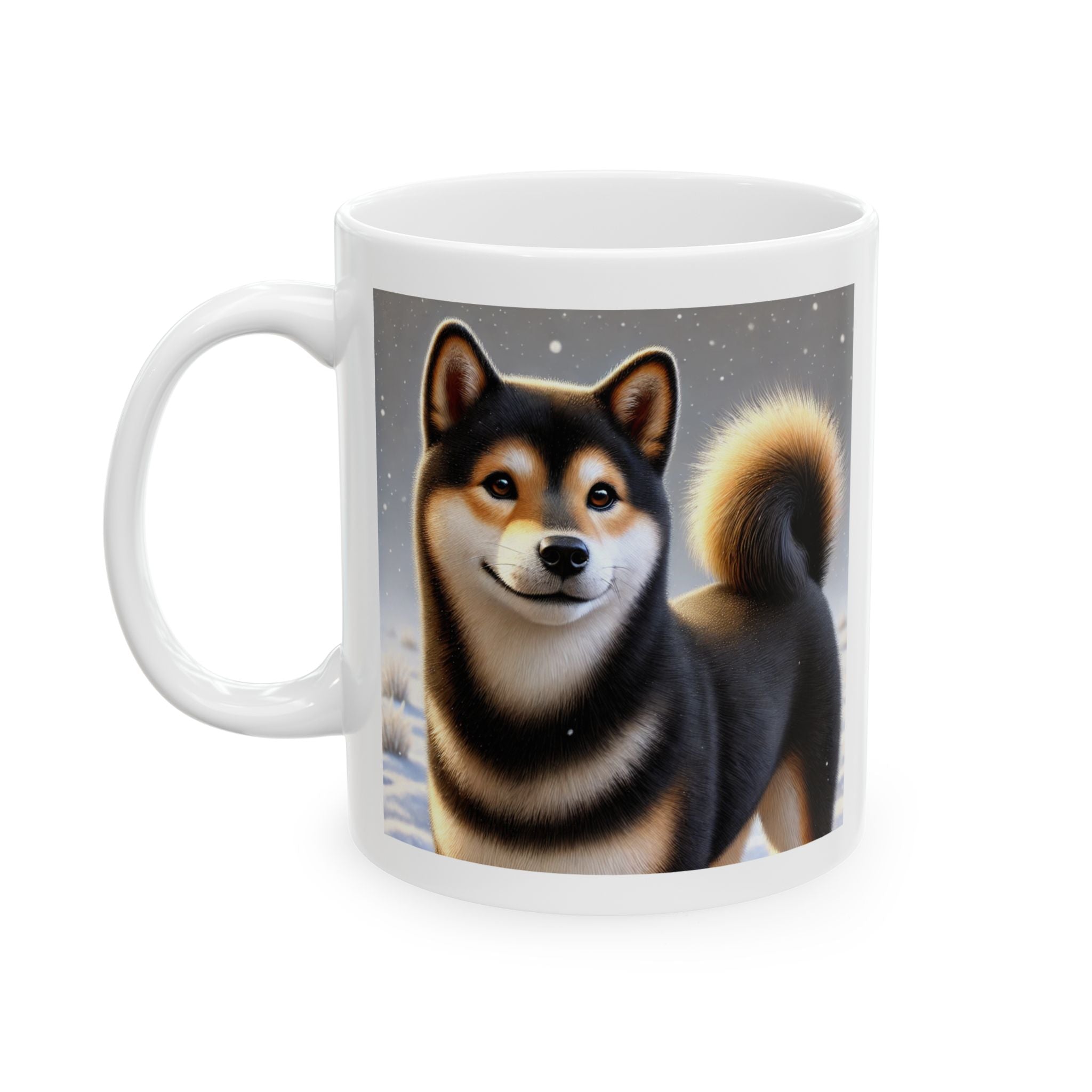 Cozy Winter Black & Tan Shiba Inu Mug